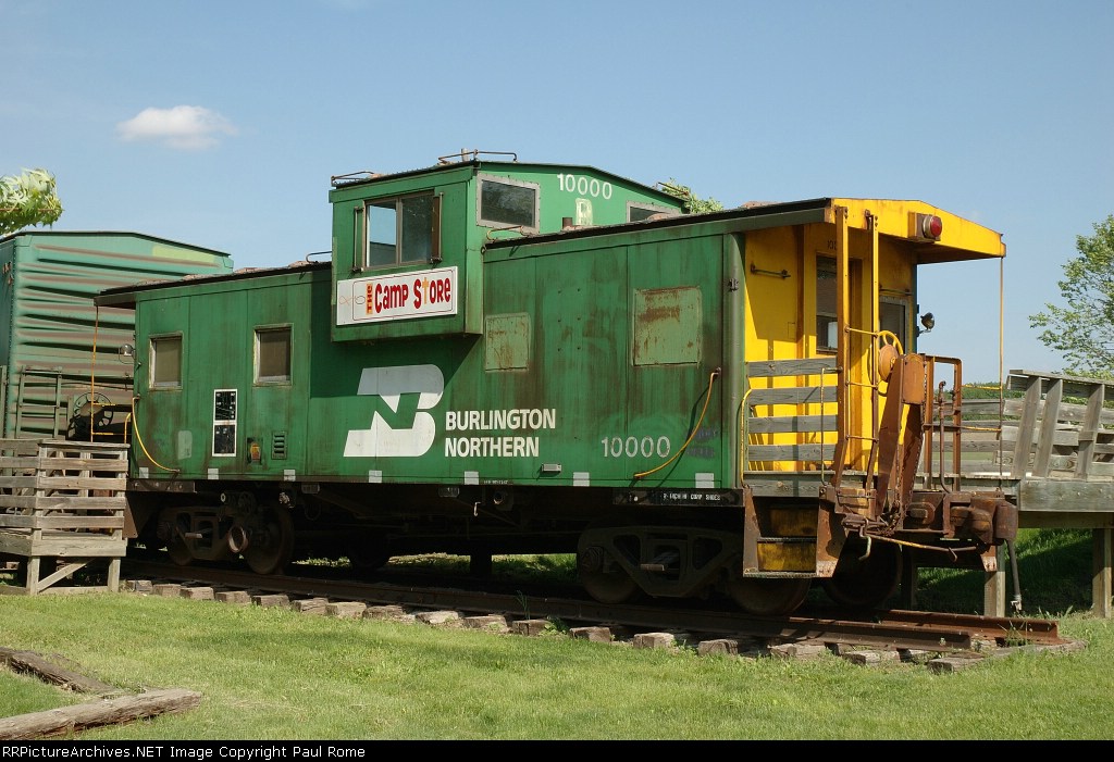 BN 10000, Wide-Vision Caboose, ex CB&Q 13690, NE-13b, now working as a camp store